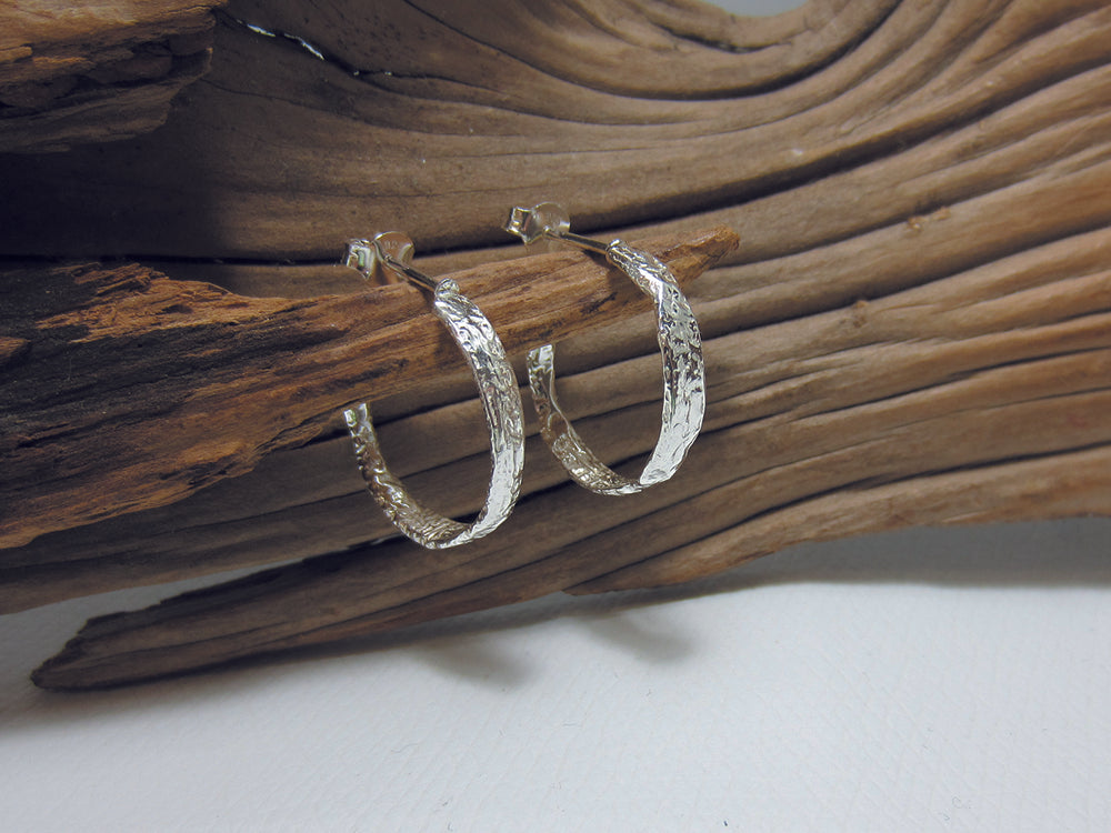 sterling silver textured hoops – 925 Silver