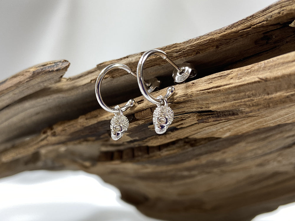 sparkly sterling silver skull hoops – 925 Silver