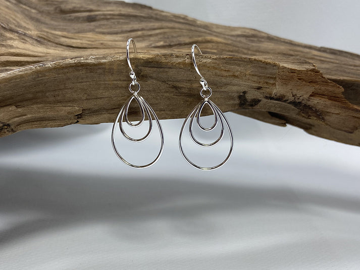 Triple loop sterling silver drop earrings – 925 Silver
